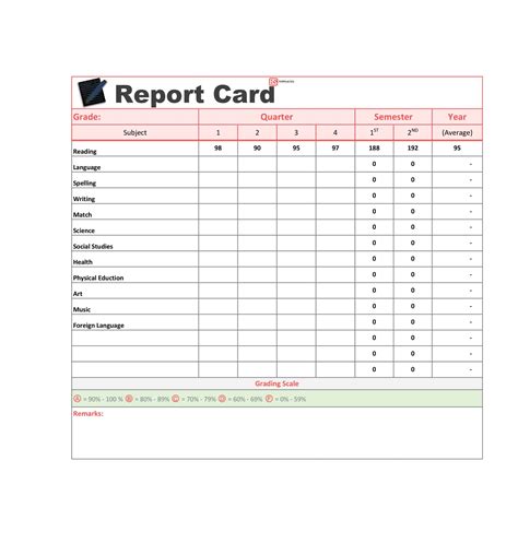 Excel Report Card Template