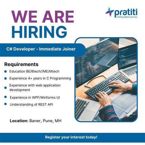 Hiring Csharpdeveloper Punejobs Immediatejoiners Techcareers Pratiti Technologies