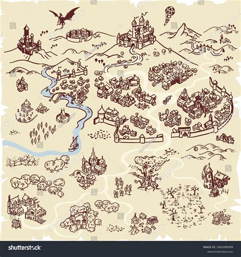 Hand Drawn Map Creator Illustrations Fantasy Stock Vector Royalty Free