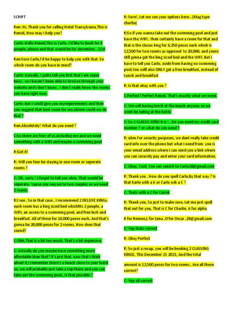 hotel reservation script pdf