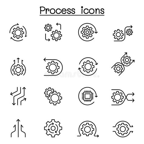 Process Data Analysis Icon Set In Thin Line Style Stock Vector