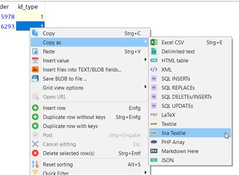 support jira table format for export grid rows · issue 1013 · heidisql heidisql · github
