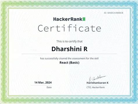 React Hackerrank Certification Dharshini R