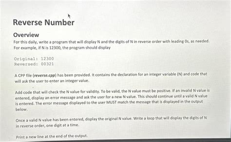 Solved Reverse Number Overview For This Daily Write A Chegg