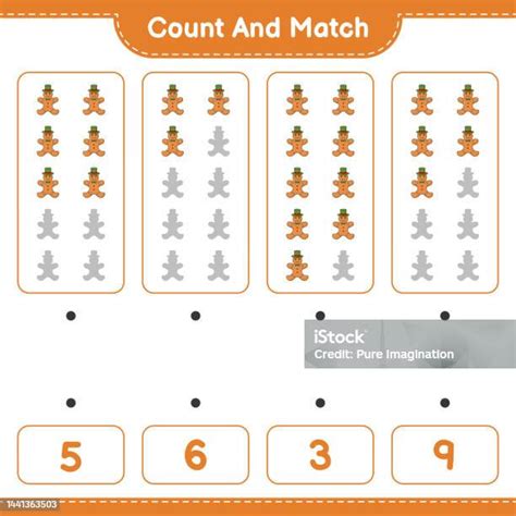 세고 일치시키고 진저 브레드 맨의 수를 세고 올바른 숫자와 일치시킵니다 교육 어린이 게임 인쇄 워크시트 벡터 일러스트 레이 션 0명에 대한 스톡 벡터 아트 및 기타 이미지