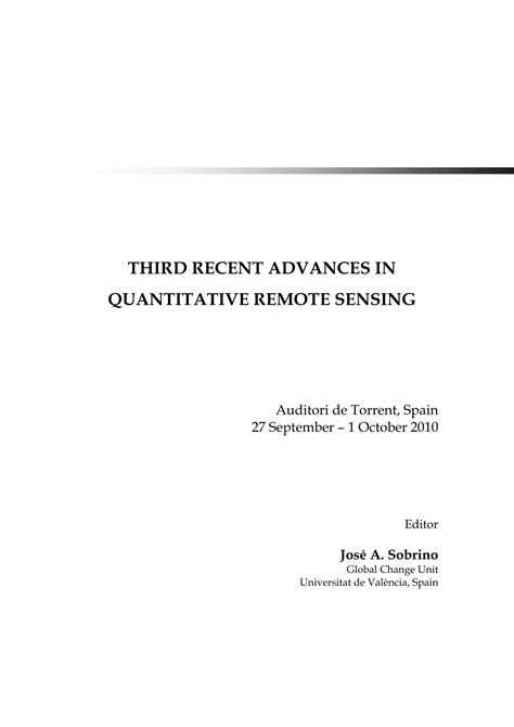 Pdf Third Recent Advances In Quantitative Remote Sensing
