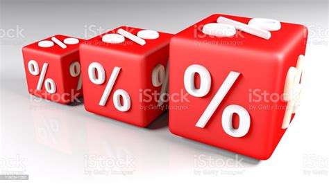 흰색 표면에 백분율 기호가 있는 빨간색 성장 큐브 3개 3d 렌더링 그림 3차원 형태에 대한 스톡 사진 및 기타 이미지 3차원 형태 가계 개념 Istock
