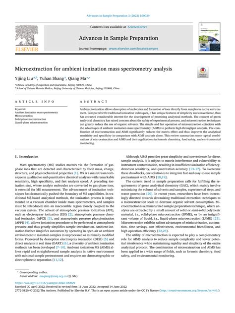 Pdf Microextraction For Ambient Ionization Mass Spectrometry Analysis