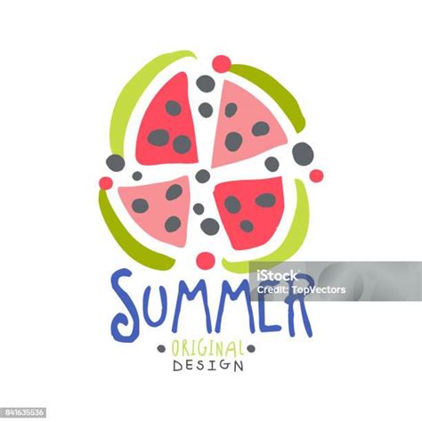 여름 로고 템플릿 원래 디자인 화려한 손으로 그린된 벡터 일러스트 레이 션 수 박 과일에 대한 스톡 벡터 아트 및 기타 이미지