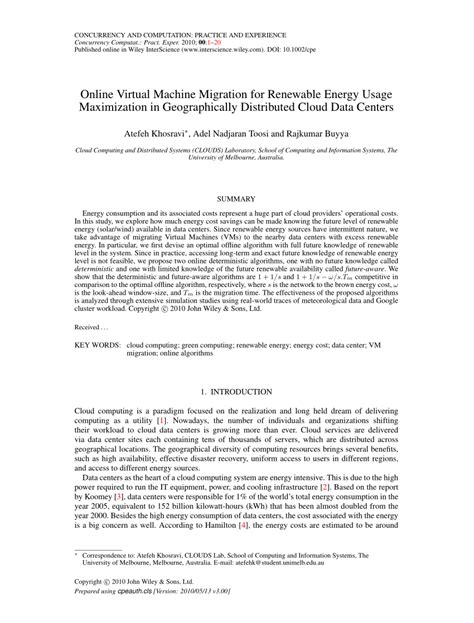 Pdf Online Virtual Machine Migration For Renewable Energy Usage Maximization In Geographically