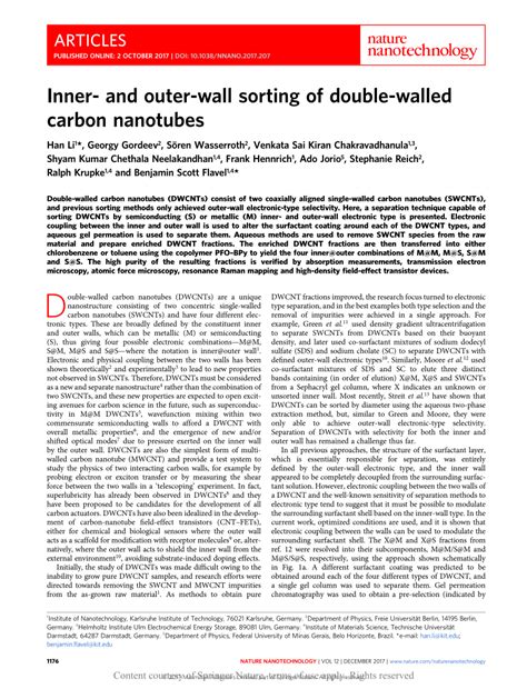 Inner And Outer Wall Sorting Of Double Walled Carbon Nanotubes Request Pdf