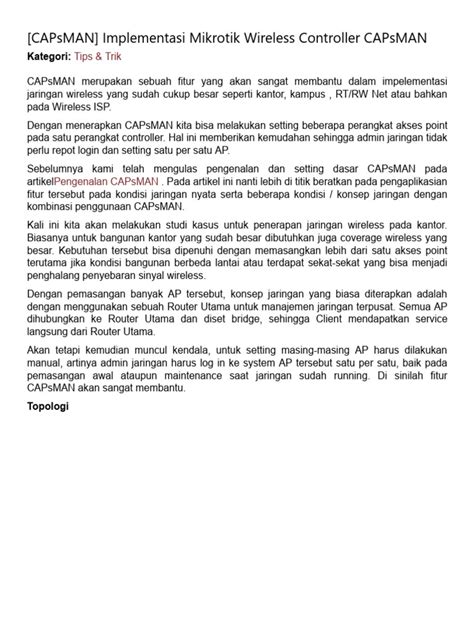 Mikrotik Id [capsman] Implementasi Mikrotik Wireless Controller