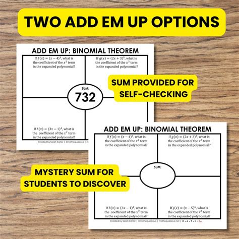 Add Em Up Binomial Theorem Activity Math Love
