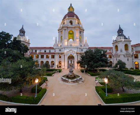 Aerial Night View Of The Pasadena City Hall At Los Angeles County