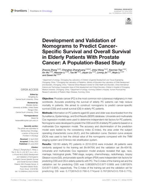 Pdf Development And Validation Of Nomograms To Predict Cancer Specific Survival And Overall