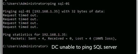 domain controller cannot ping sql server on same host windows