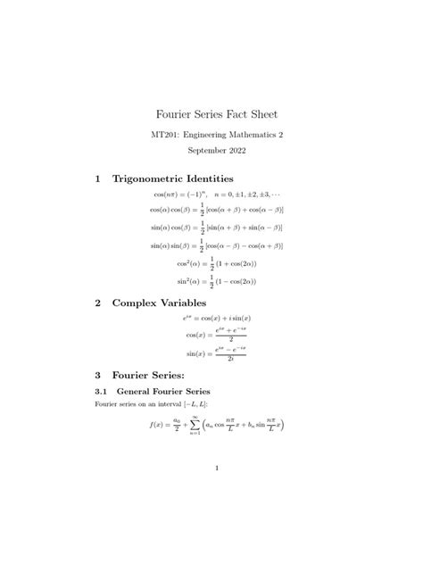 fourier series fact sheet corrected pdf geometry