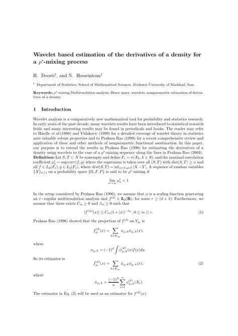 Pdf Wavelet Based Estimation Of The Derivatives Of A Density For