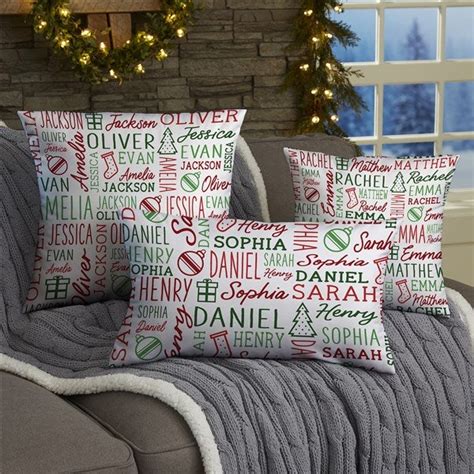 Holiday Repeating Name Personalized Christmas Throw Pillow Small