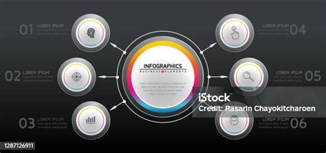 인포그래픽을 위한 벡터 요소입니다 프레젠테이션 및 차트 단계 또는 프로세스 옵션 번호 워크플로 템플릿 Designnumber 6 6에 대한 스톡 벡터 아트 및 기타 이미지