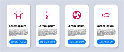 물고기 선외 보트 모터 핸드 아이스 드릴 및 캠핑 접이식 의자를 설정합니다 비즈니스 인포그래픽 템플릿입니다 벡터 가구에 대한 스톡 벡터 아트 및 기타 이미지 Istock