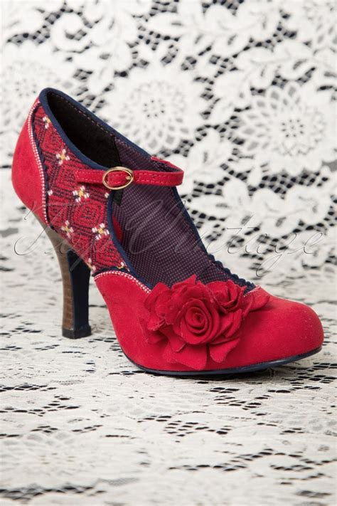 Ruby Shoo 50s Ashley Ankle Strap Pumps In Red Vintage Schoenen