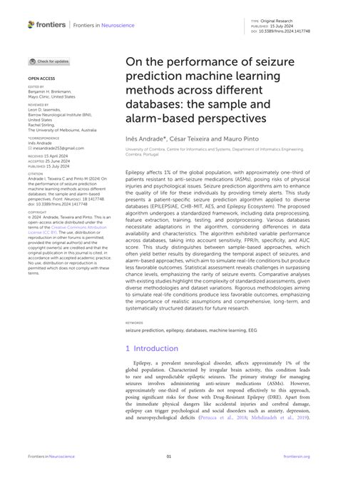 Pdf On The Performance Of Seizure Prediction Machine Learning Methods