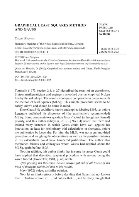 PDF Graphical Least Squares Method And Gauss