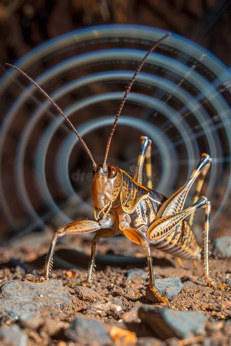 Close Up Of A Vibrant Grasshopper On Ground With Bokeh Light Circles In