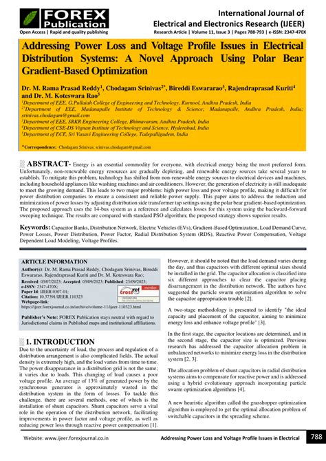 Pdf Addressing Power Loss And Voltage Profile Issues In Electrical Distribution Systems A