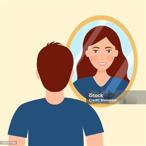 남자 트랜스 젠더 거울을보고 평면 디자인에서 여자를보고 성 정체성 거울에 대한 스톡 벡터 아트 및 기타 이미지 거울 트랜스