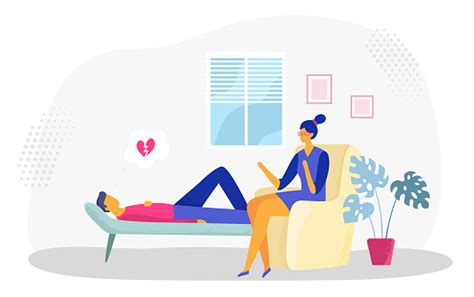 Sesi Psikoterapi Pria Berbaring Di Sofa Dalam Depresi Dengan Patah Hati Psikolog Wanita