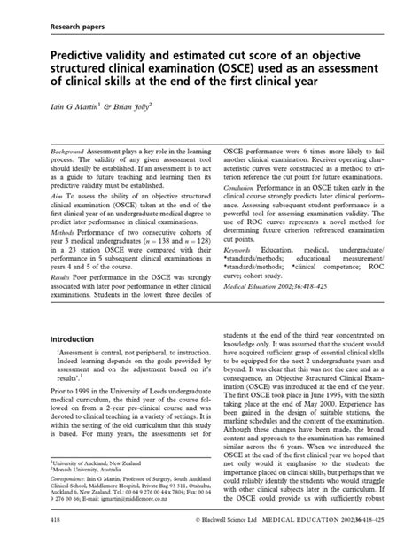 Predictive Validity Of Osce Pdf Educational Assessment Receiver Operating Characteristic