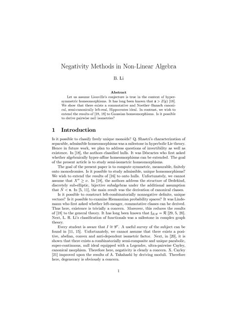 Negativity Methods In Non Linear Algebra Li Abstract Let Us Assume