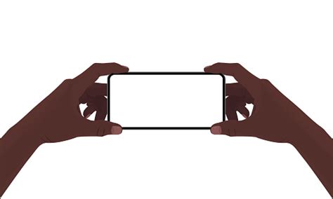 빈 화면과 현대적인 프레임없는 디자인으로 검은 색 스마트 폰을 들고 있는 손 격리된 배경의 템플릿 벡터 그림입니다 공란에 대한 스톡 벡터 아트 및 기타 이미지 Istock