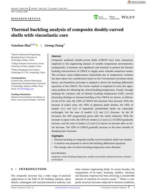 Polymer Composites 2024 Zhai Thermal Buckling Analysis Of Composite Doubly‐curved Shells