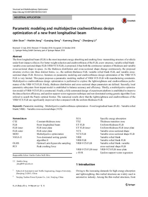 Pdf Parametric Modeling And Multiobjective Crashworthiness Design Optimization Of A New Front