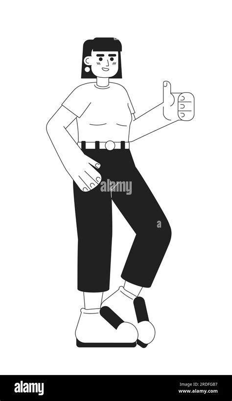 Attractive Dark Haired Woman Show Thumb Up Monochromatic Flat Vector Character Stock Vector