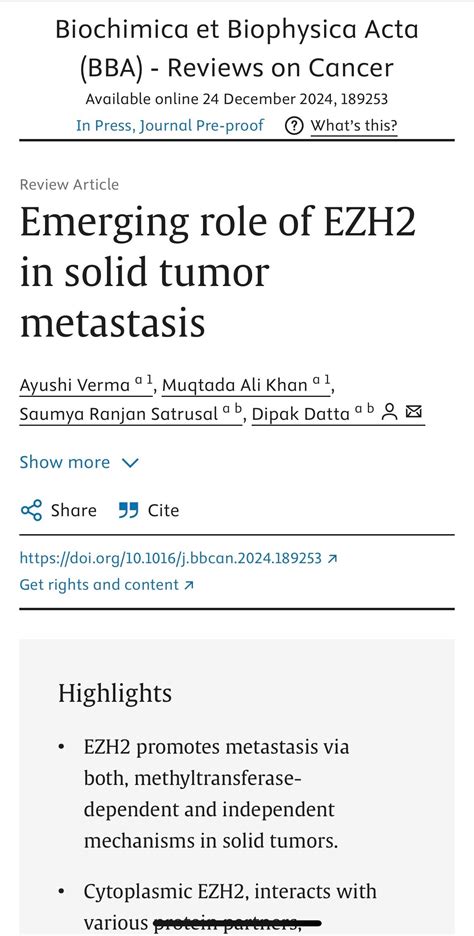 Cancerresearch Ezh2 Metastasis Solidtumors Collaboration Scientificreview Muqtada Ali