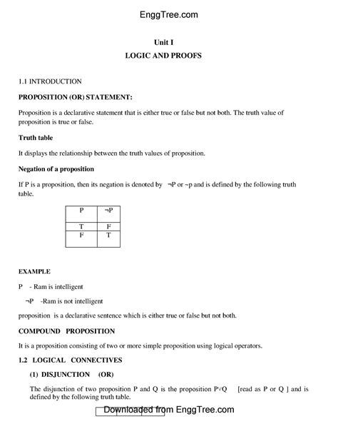 Ma3354 Discrete Mathematics Lecture Notes 1 Unit I Logic And Proofs 1
