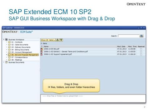 Sap Extended Ecm 10 Sp2 Sap Gui Business Workspace With Drag And Drop Ppt