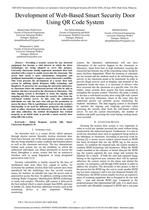 Pdf Development Of Web Based Smart Security Door Using Qr Code System
