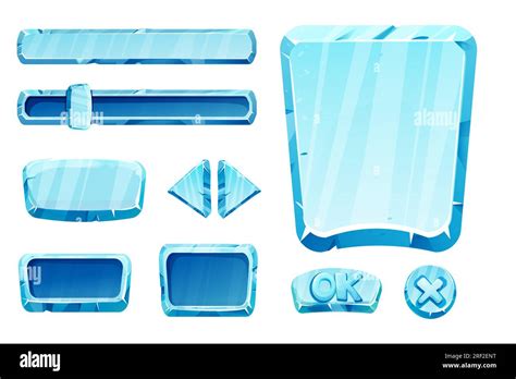 Set Game Menu Assets Ice Buttons Interface Elements 2d In Cartoon Style Isolated Blocks