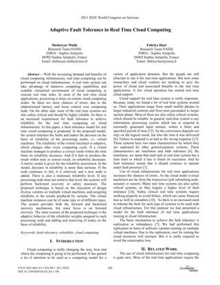 Adaptive Fault Tolerance In Real Time Cloud Computing PDF