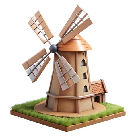 Impressive Traditional Windmill In Field Side View Isolated 57725166 Png