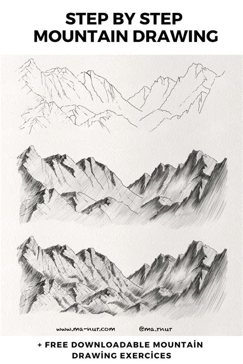 Step By Step Mountain Drawing Art Architecture Mountain Drawing Landscape Pencil Drawings