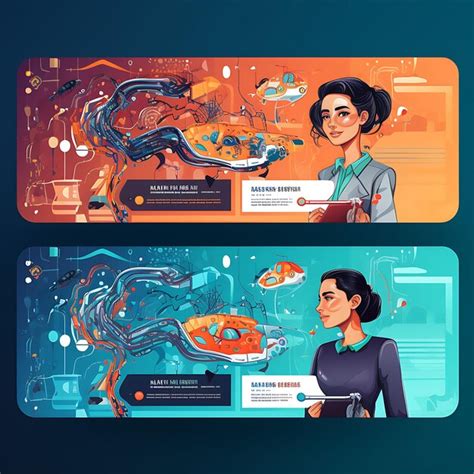 Premium Ai Image Set Of Ai Powered Marketing Tech Banner Ads Ai Brain And Marketing Flat 2d