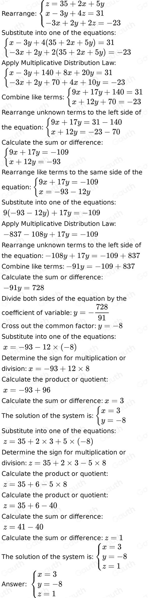 Solved 6 Algebraically Solve The Following System Of Equations There