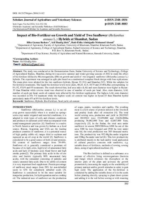 Pdf P Issn 23488883 Impact Of Bio Fertilizer On Growth And Yield Of