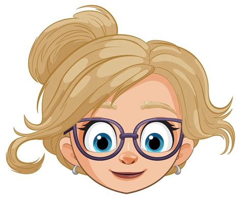 La Fille Joyeuse Des Dessins Animés Avec Des Lunettes Vecteur Premium
